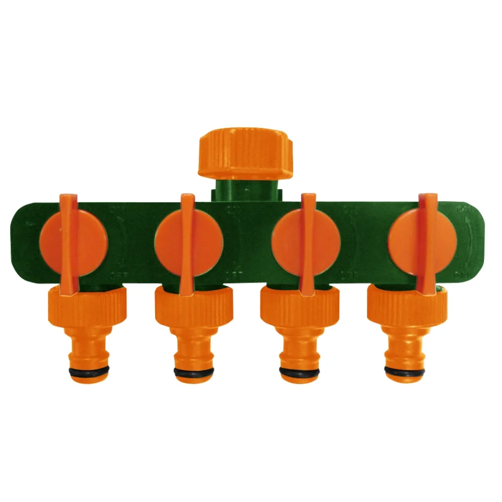 Plastic 4-way distributor with shut-off valves